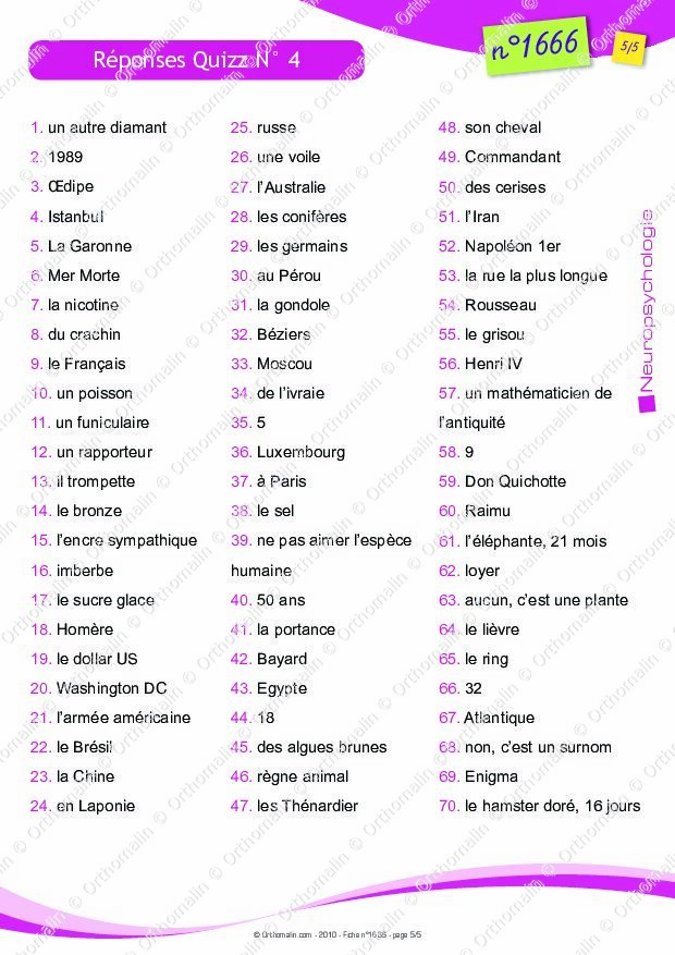 Ressource orthophonie - QUIZZ CULTURE GENERALE N°4 | Orthomalin Ressource orthophonie - QUIZZ CULTURE GENERALE N°4 | Orthomalin
