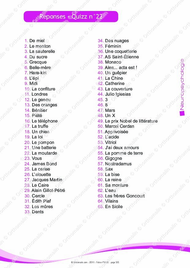 Ressource orthophonie - QUIZZ CULTURE GENERALE N°22 | Orthomalin Ressource orthophonie - QUIZZ CULTURE GENERALE N°22 | Orthomalin