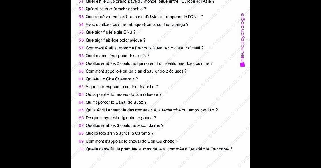 Ressource Orthophonie Quizz Culture Generale N°1 Orthomalin