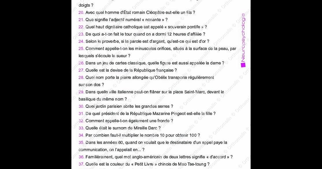 QUIZZ CULTURE GENERALE N°18 | Orthomalin QUIZZ CULTURE GENERALE N°18 | Orthomalin