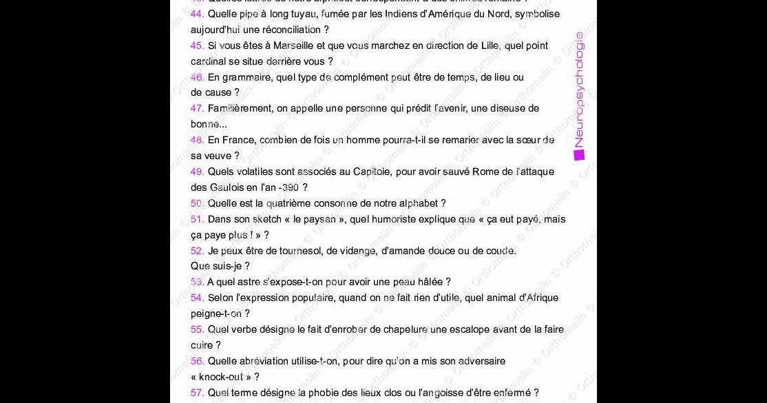 QUIZZ CULTURE GENERALE N°21 | Orthomalin QUIZZ CULTURE GENERALE N°21 | Orthomalin