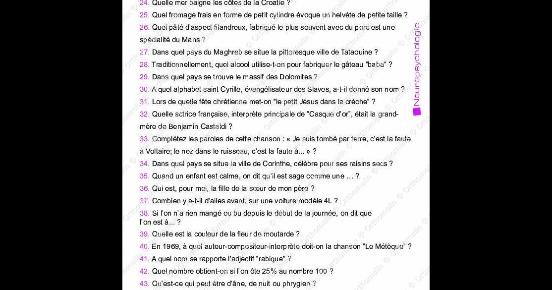 Ressource Orthophonie Quizz Culture Generale N°34 Orthomalin