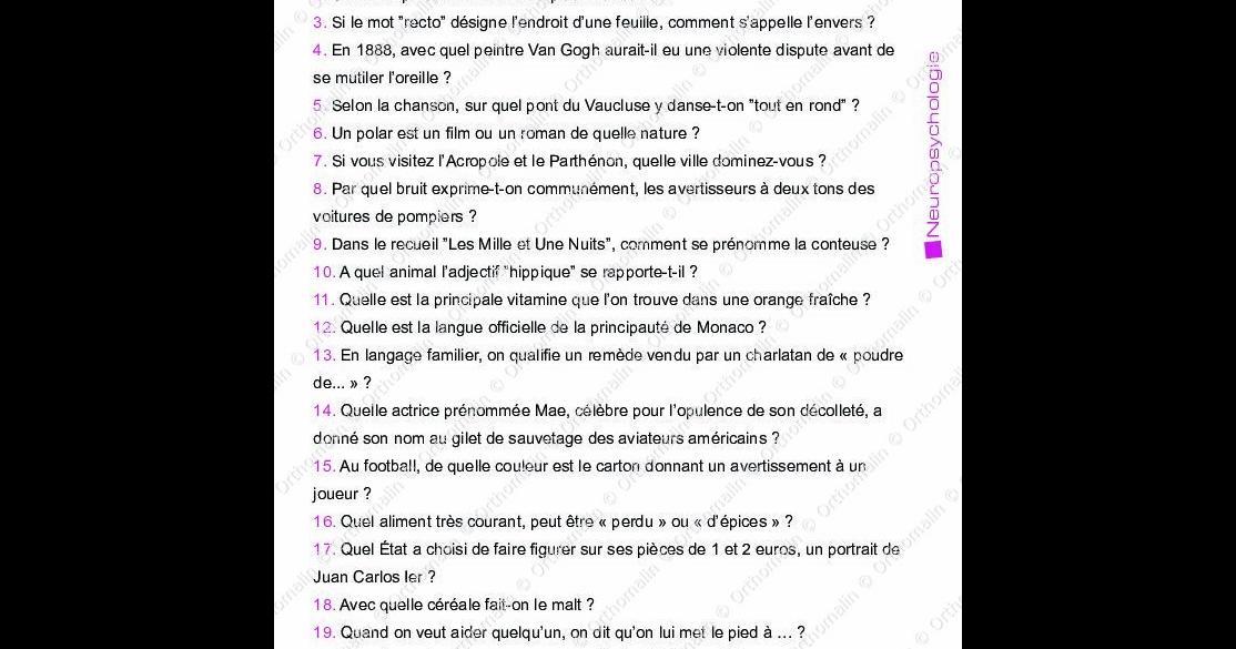 Ressource Orthophonie Quizz Culture Generale N°35 Orthomalin